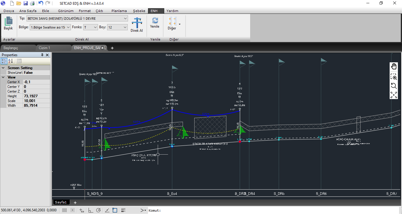 - SETCAD Cad, Enh, Edş ve Harita yazılımları, Enerji Nakil Hattı (ENH)
